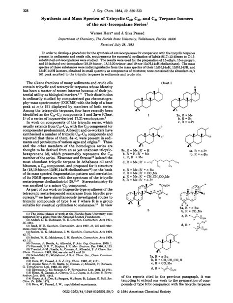 Synthesis And Mass Spectra Of Tricyclic C22 C23 And C24 Terpane Isomers Of The Ent Isocopalane
