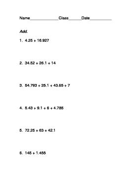 12 Question Add Subtract Decimals By TiffanyS TPT