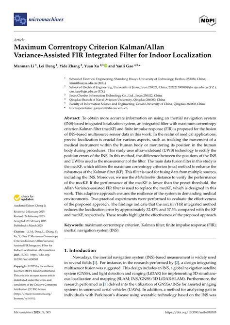 Pdf Maximum Correntropy Criterion Kalman Allan Variance Assisted Fir Integrated Filter For
