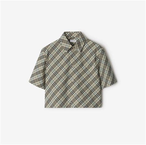 크롭 체크 코튼 셔츠 허스크 여성 면 공식 Burberry®