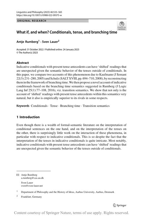 Pdf What If And When Conditionals Tense And Branching Time