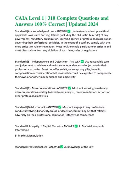 Caia Level 1 310 Complete Questions And Answers 100 Correct Updated 2024 Caia Chartered