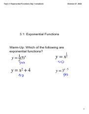 Exponential Functions Day Pdf Topic Exponential Functions Day Notebook October
