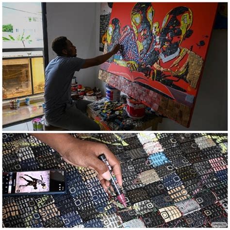 Ивуарийский художник создает картины из частей старых телефонов и клавиатур Ежегодно в Африку