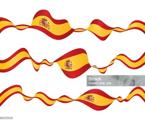 스페인의 국기 벡터 흔들리는 리본 배너 세트입니다 흰색 배경에 격리 3차원 형태에 대한 스톡 벡터 아트 및 기타 이미지 3차원 형태 국가 관광명소 기 Istock