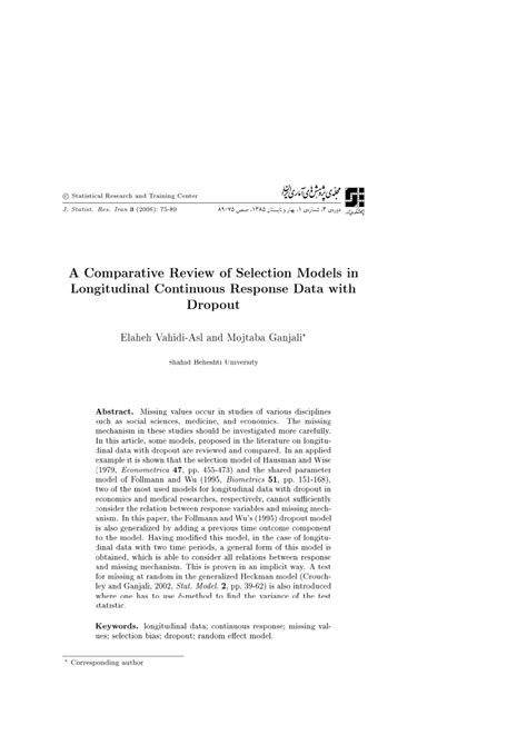 Pdf A Comparative Review Of Selection Models In Longitudinal