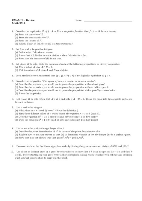 exam 2 review questions discrete mathematical structures math 2513