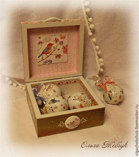 Купить Набор ёлочных игрушек в шкатулке Птичьи трели бежевый елочные украшения Шкатулка