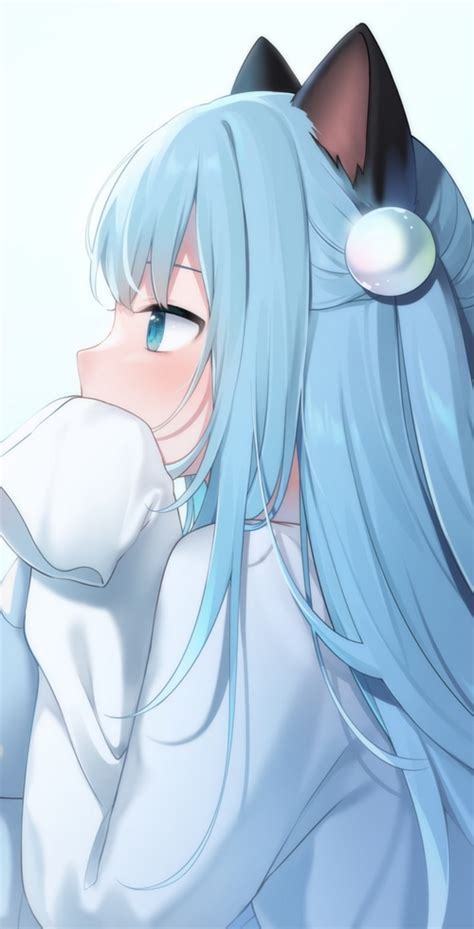 Amashiro Natsuki Blue Hair Blue Eyes Cat Girl Profile Cat Ears