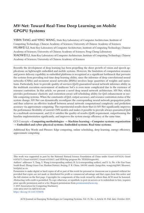Pdf Mv Net Toward Real Time Deep Learning On Mobile Gpgpu Systems