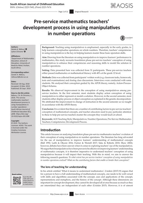 Pdf Pre Service Mathematics Teachers Development Process In Using Manipulatives In Number