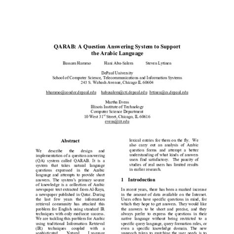 Qarab A Question Answering System To Support The Arabic Language Acl Anthology