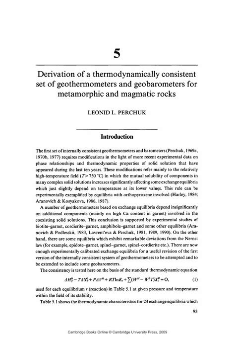 Derivation Of A Thermodynamically Consistent Set Of Geothermometers And