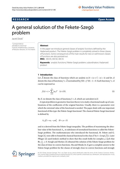 Pdf A General Solution Of The Fekete Szegö Problem