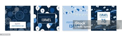 이스라엘 독립 기념일 디자인 서식 파일 카드 포스터 초대장 웹 사이트 깃발 풍선 및 불꽃 놀이와 이스라엘의 국경일 히브리어로 된