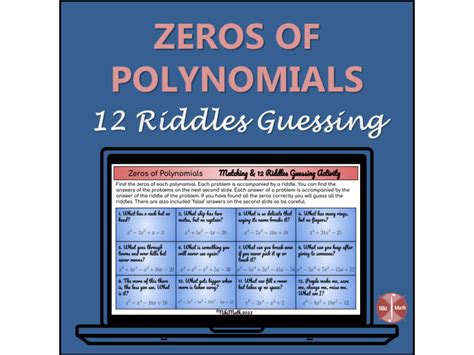 zeros of polynomials real and complex 12 riddles guessing activity