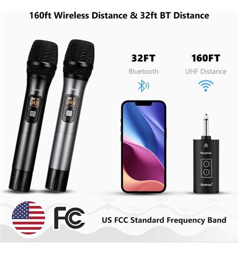 Wireless Microphone With Bluetooth Professional Uhf Dual Handheld Dynamic Metal Mic System Set