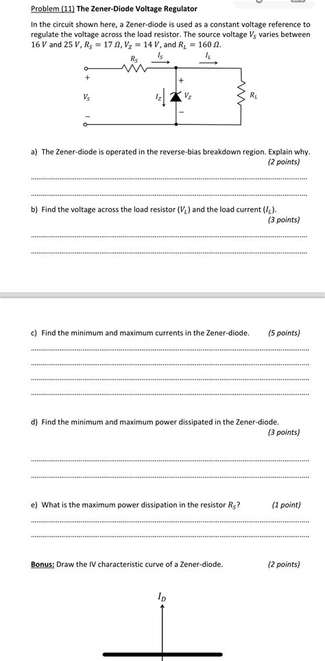 Solved Problem The Zener Diode Voltage RegulatorIn The Chegg Com