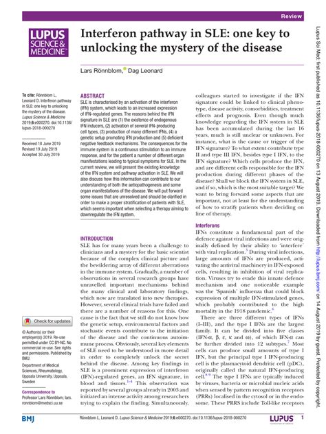 Pdf Interferon Pathway In Sle One Key To Unlocking The Mystery Of The Disease
