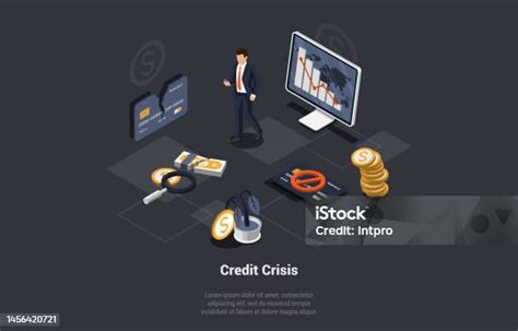 신용 위기와 세계 금융 붕괴 금리 인상 고객 지급 불능 세계 경제 붕괴 투자 실패 및 예산 삭감 아이소메트릭 3d 벡터 일러스트 레이 션 3차원 형태에 대한 스톡 벡터 아트