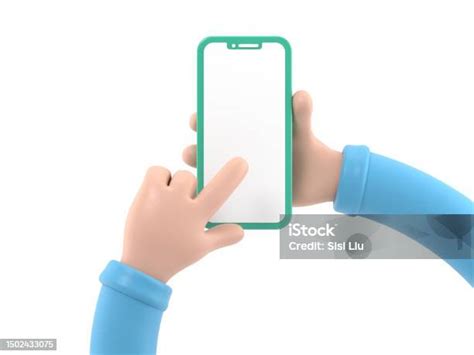 만화 제스처 아이콘 모형3d 손 터치 스마트폰 만화 아이콘 또는 휴대 전화 사용의 모형 흰색 배경에 3d 렌더링 3차원 형태에 대한 스톡 사진 및 기타 이미지 Istock