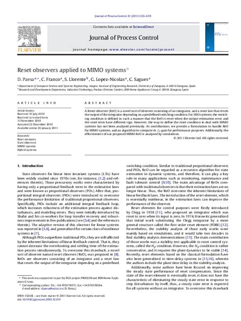 Pdf Reset Observers Applied To Mimo Systems Sergio Llorente