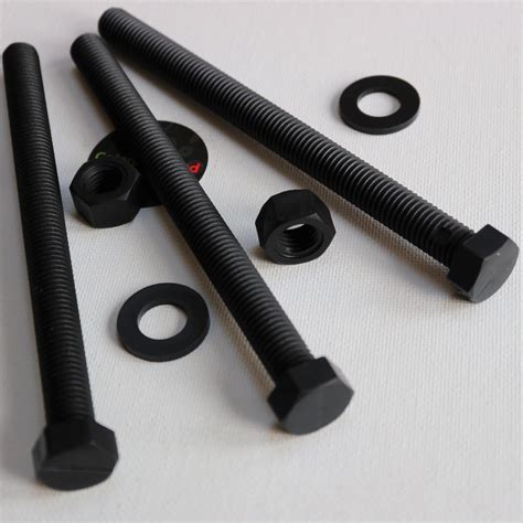 5 X Black Hexagon Head Screws Polypropylene Pp Plastic Nuts Washers