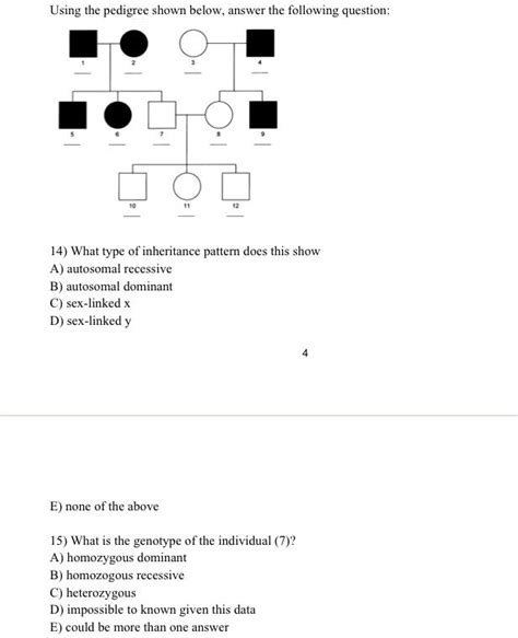 Solvedusing The Pedigree Shown Below Answer The Following Question 14