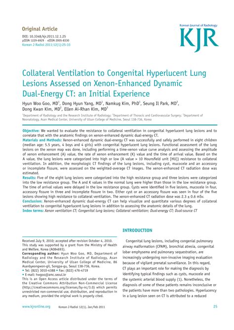 Pdf Collateral Ventilation To Congenital Hyperlucent Lung Lesions Assessed On Xenon Enhanced