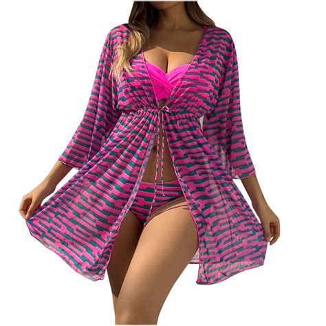 Wreesh Womens 3 Piece Swimsuits Print Bikini Set With Kimono Beach