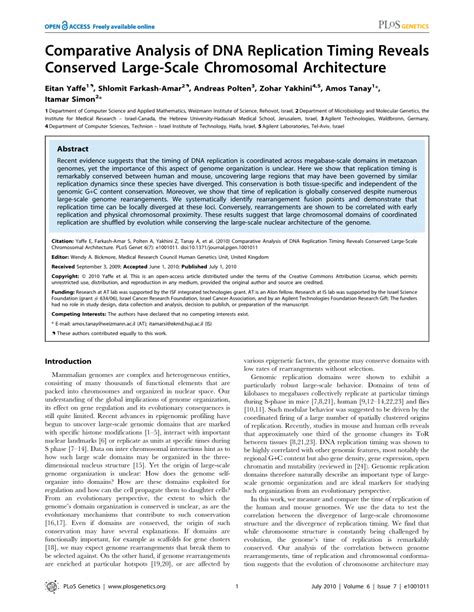 Pdf Comparative Analysis Of Dna Replication Timing Reveals Conserved