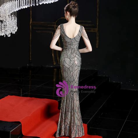 In Stockship In 48 Hours Gold Mermaid V Neck Sequins Beading Prom Dress