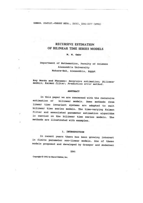 Pdf Recursive Estimation Of Bilinear Time Series Models
