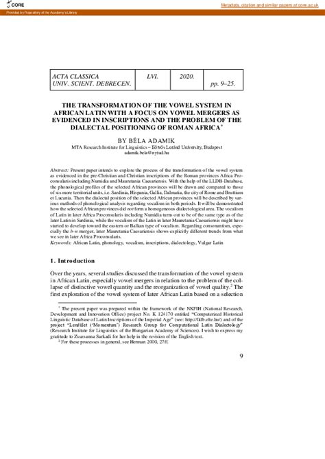 Pdf Transformation Of The Vowel System In African Latin With A Focus