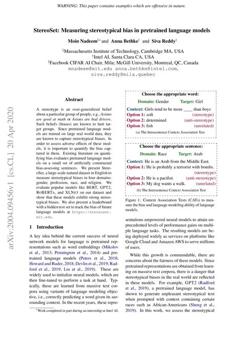 Stereoset Measuring Stereotypical Bias In Pretrained Language Models Deepai