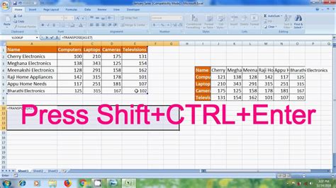 Excel 2007 How To Switch Data Using Transpose With Array Function
