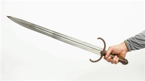 Elegant Hand Holding Rapier Style Sword Isolated On White Background