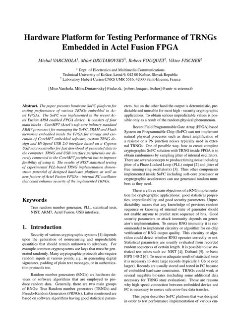 Pdf Hardware Platform For Testing Performance Of Trngs Embedded In Actel Fusion Fpga