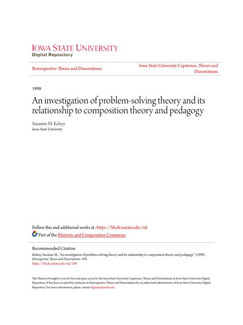 An Investigation Of Problem Solving Theory And Its Relationship Pdf Thought Creativity