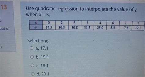 Solved Use Quadratic Regression To Interpolate The Value Of