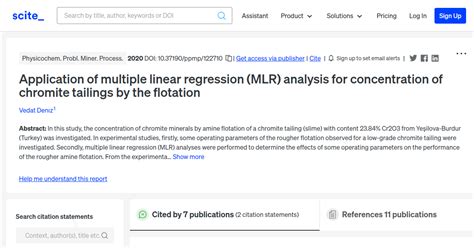 Application Of Multiple Linear Regression Mlr Analysis For Concentration Of Chromite Tailings
