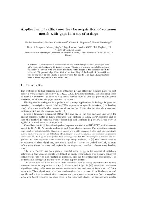 Pdf Application Of Suffix Trees For The Acquisition Of Common Motifs With Gaps In A Set Of Strings