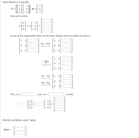 solved show that w is in span b b {[1 2 0] [1 0