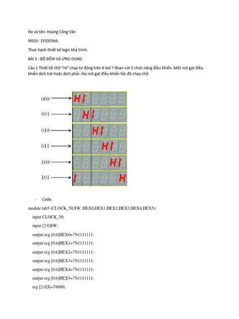 19200566 Hoàng Công Văn Lab5 Thực Hành Thiết Kế Logic Khả Trình Pdf