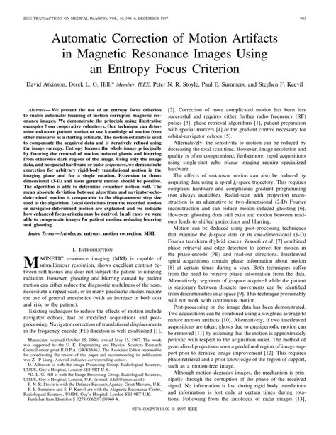 Pdf Automatic Correction Of Motion Artifacts In Magnetic Resonance Images Using An Entropy