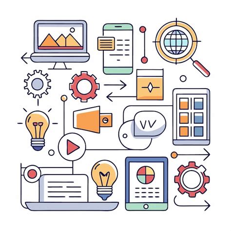 Colorful Connected Icons Of A Laptop Phone Lightbulb Gear Target And More Premium Ai Generated