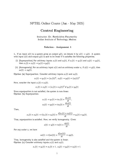 Nptel Course Jan May 2025 Control Engineering Assignment 1 Solutions