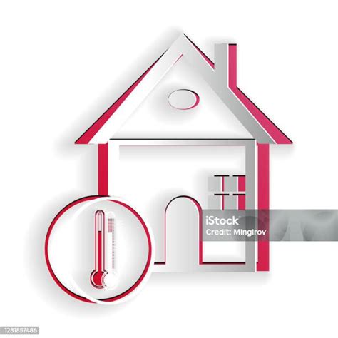 흰색 배경에 격리 된 용지 컷 집 온도 아이콘 온도계 아이콘 종이 아트 스타일 벡터 0명에 대한 스톡 벡터 아트 및 기타 이미지 0명 가정 난방 가정의 방 Istock
