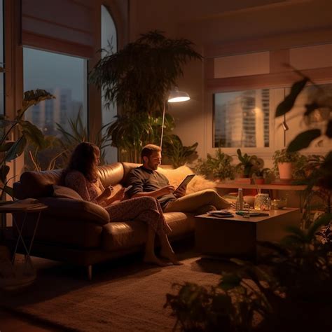 Ein Junges Paar Schaut Sich Einen Film An Der In Der Couch Liegt