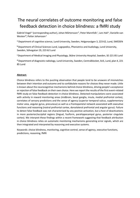 Pdf The Neural Correlates Of Outcome Monitoring And False Feedback